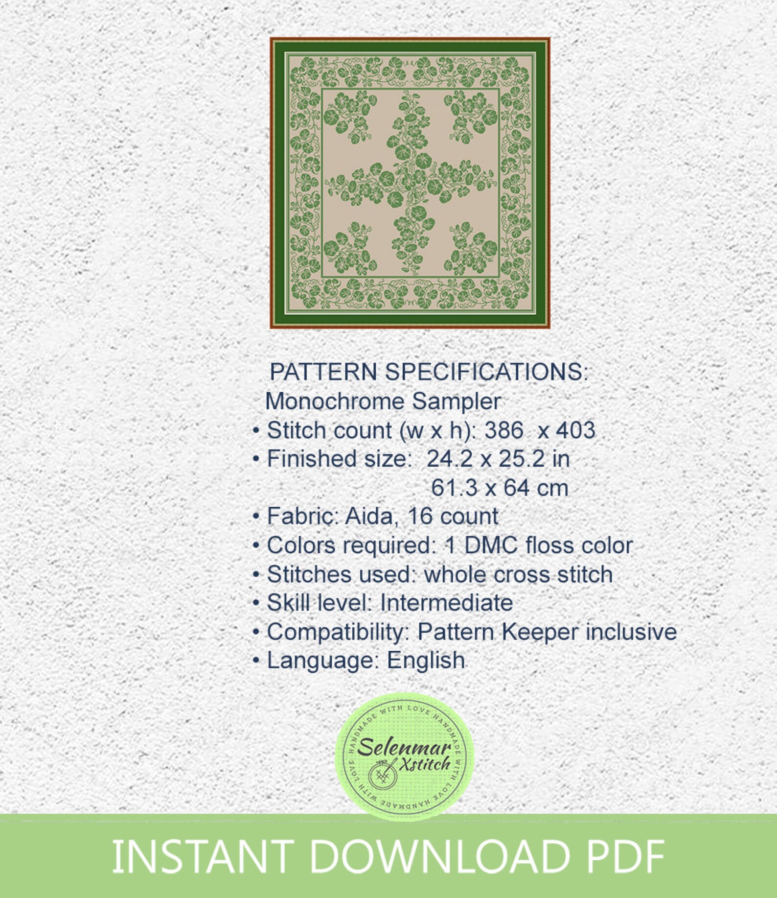 Leafy Monochrome Cross Stitch Pattern Botany Cross Stitch Botanical ...