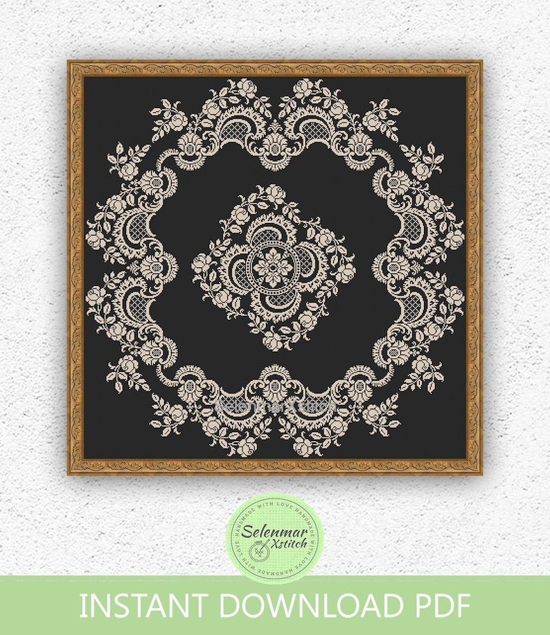 Roses Monochrome Cross Stitch Pattern Lace Cross Stitch Flowers Leaves ...