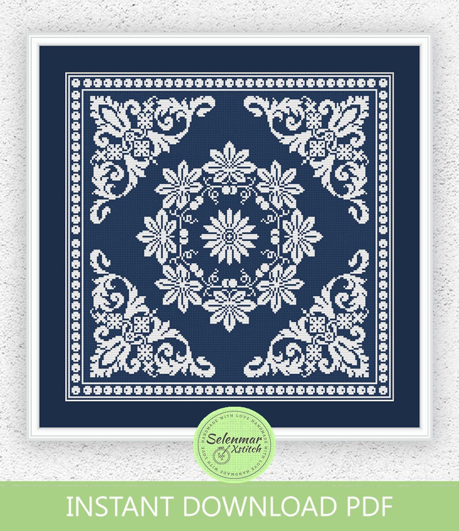 Leafy Monochrome Cross Stitch Pattern Chestnut Leaves Square Embroidery ...