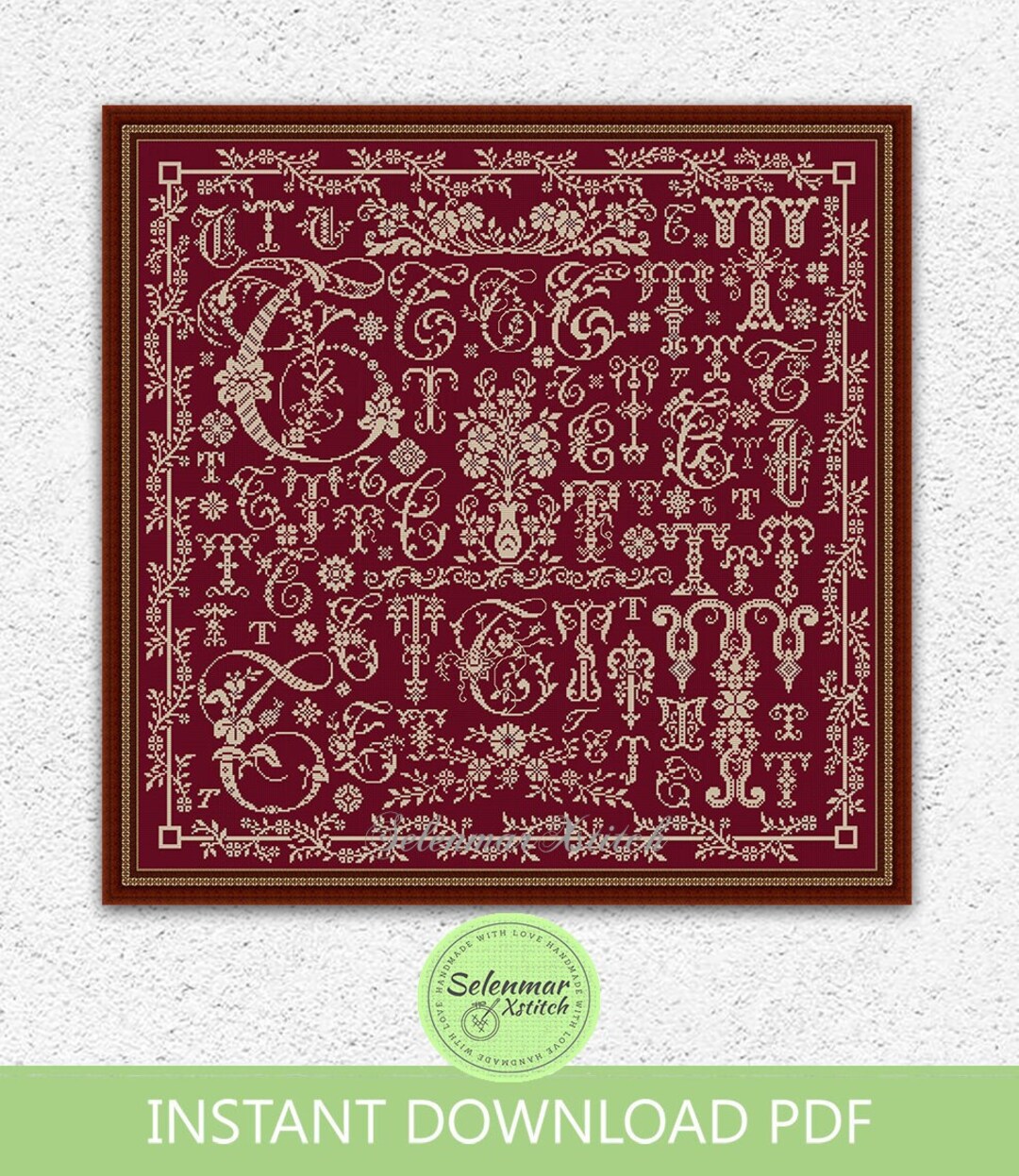 Floral Letter T Sampler Cross Stitch Pattern Initial Cross Stitch ...