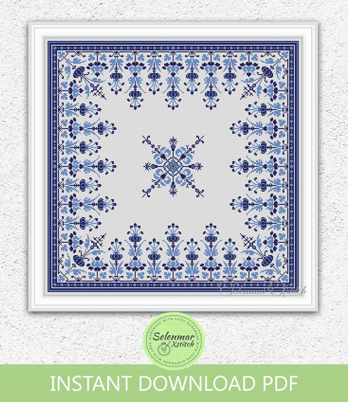Two Colors Cross Stitch Pattern Floral Cross Stitch Square Embroidery ...