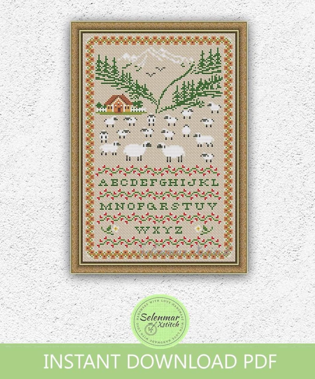 Sheep Quaker Sampler Cross Stitch Pattern Sheep in the Meadow Embroidery Sheep Sampler Cross ...