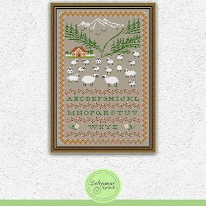 Country Primitive Cross Stitch Pattern Sheep in the Meadow Embroidery ...