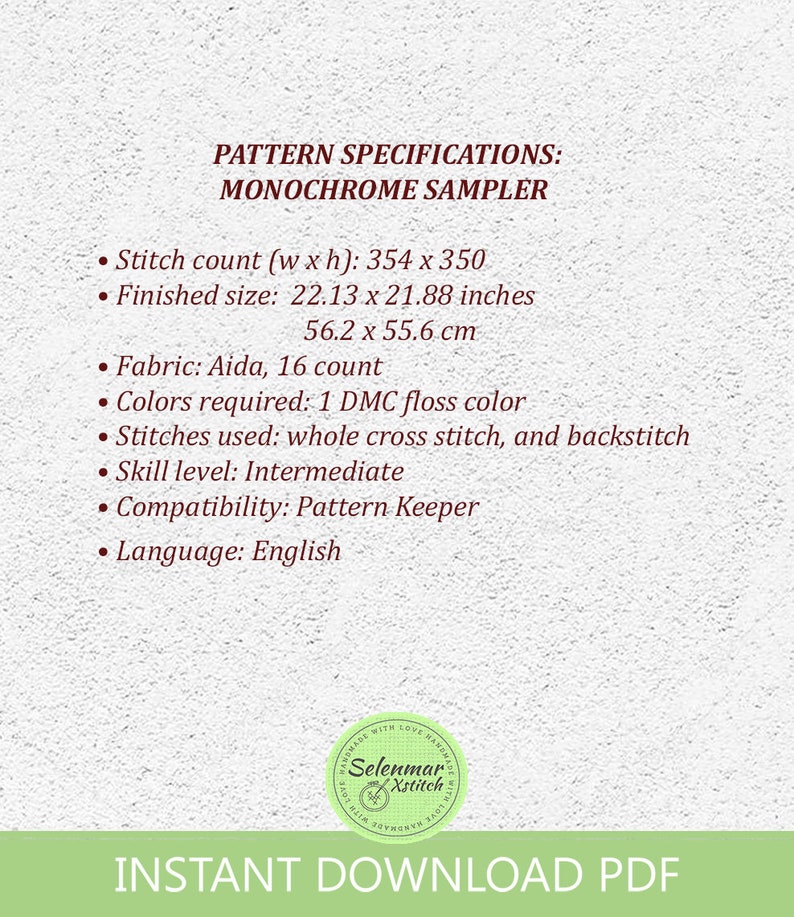 Floral Letter A Sampler Cross Stitch Pattern Monochrome Cross Stitch ...