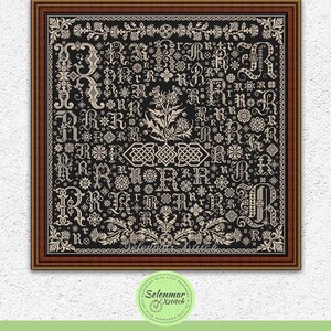Monochrome Letter Cross Stitch Pattern Floral Letter R Sampler Vintage ...