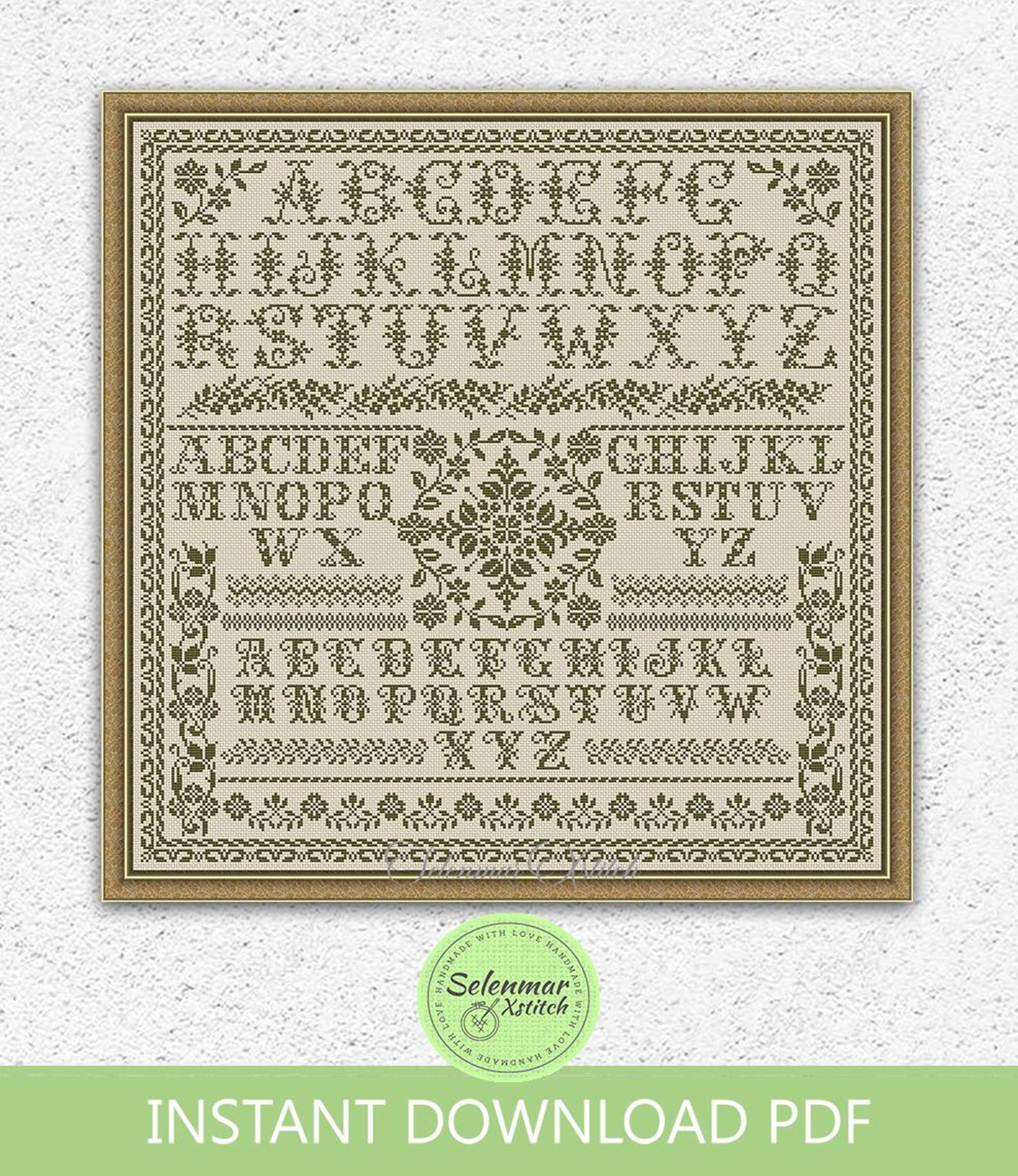 Floral Monochrome Cross Stitch Pattern Flowers Leaves Embroidery ...
