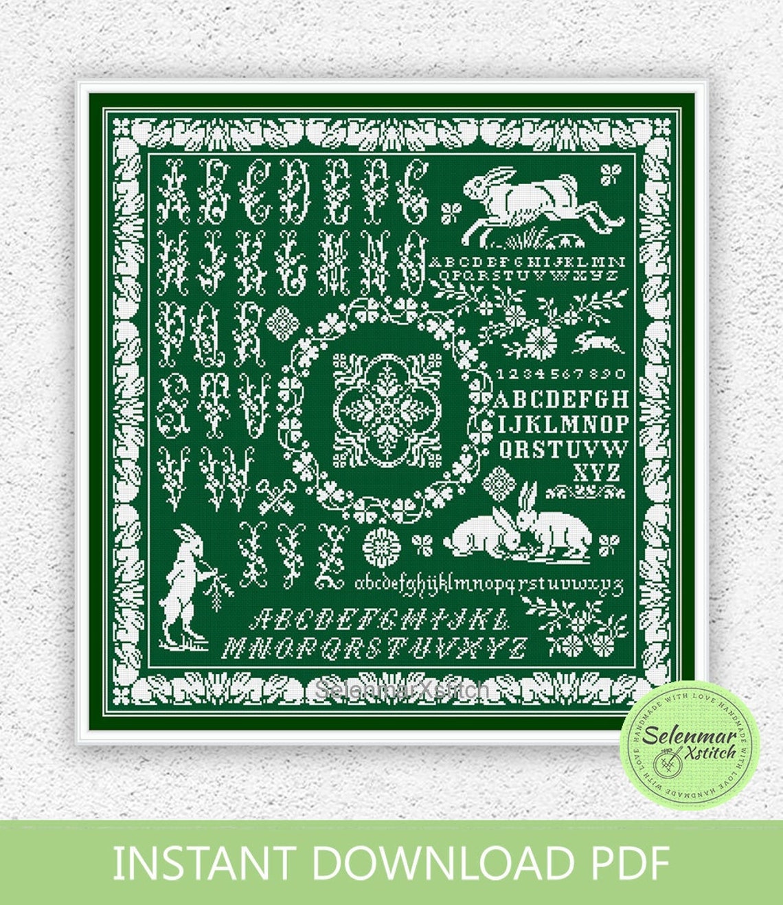 Monochrome Quaker Sampler Cross Stitch Pattern Bunny Rabbit - Etsy