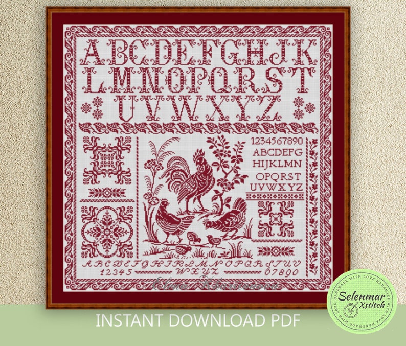 Quaker Sampler Cross Stitch Pattern Birds Rooster Hens - Etsy