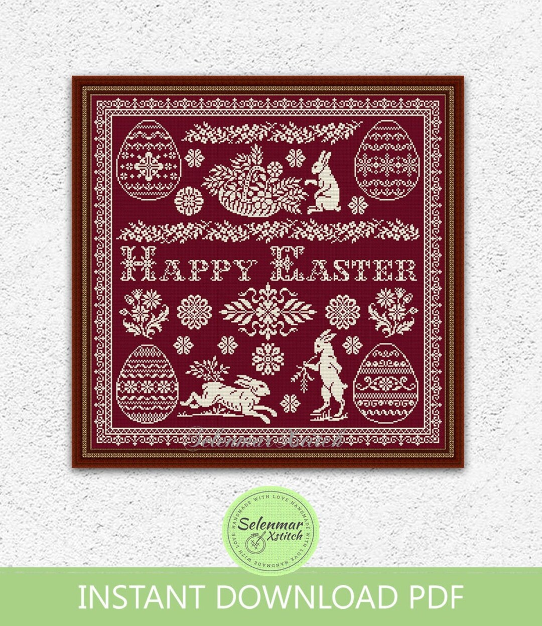 Happy Easter Monochrome Cross Stitch Pattern Easter Eggs Primitive ...