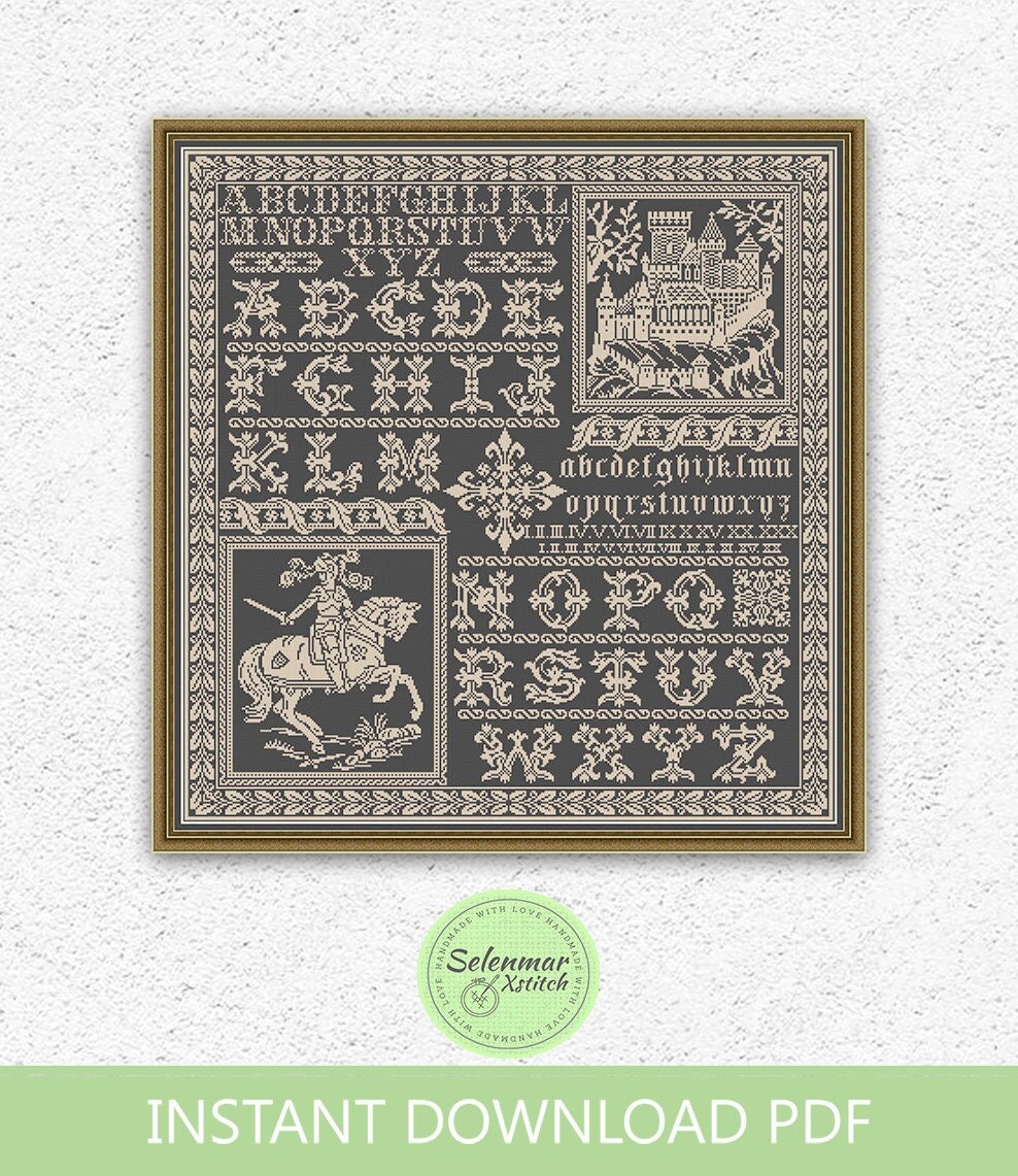 Medieval Monochrome Cross Stitch Pattern Quaker Cross Stitch - Etsy