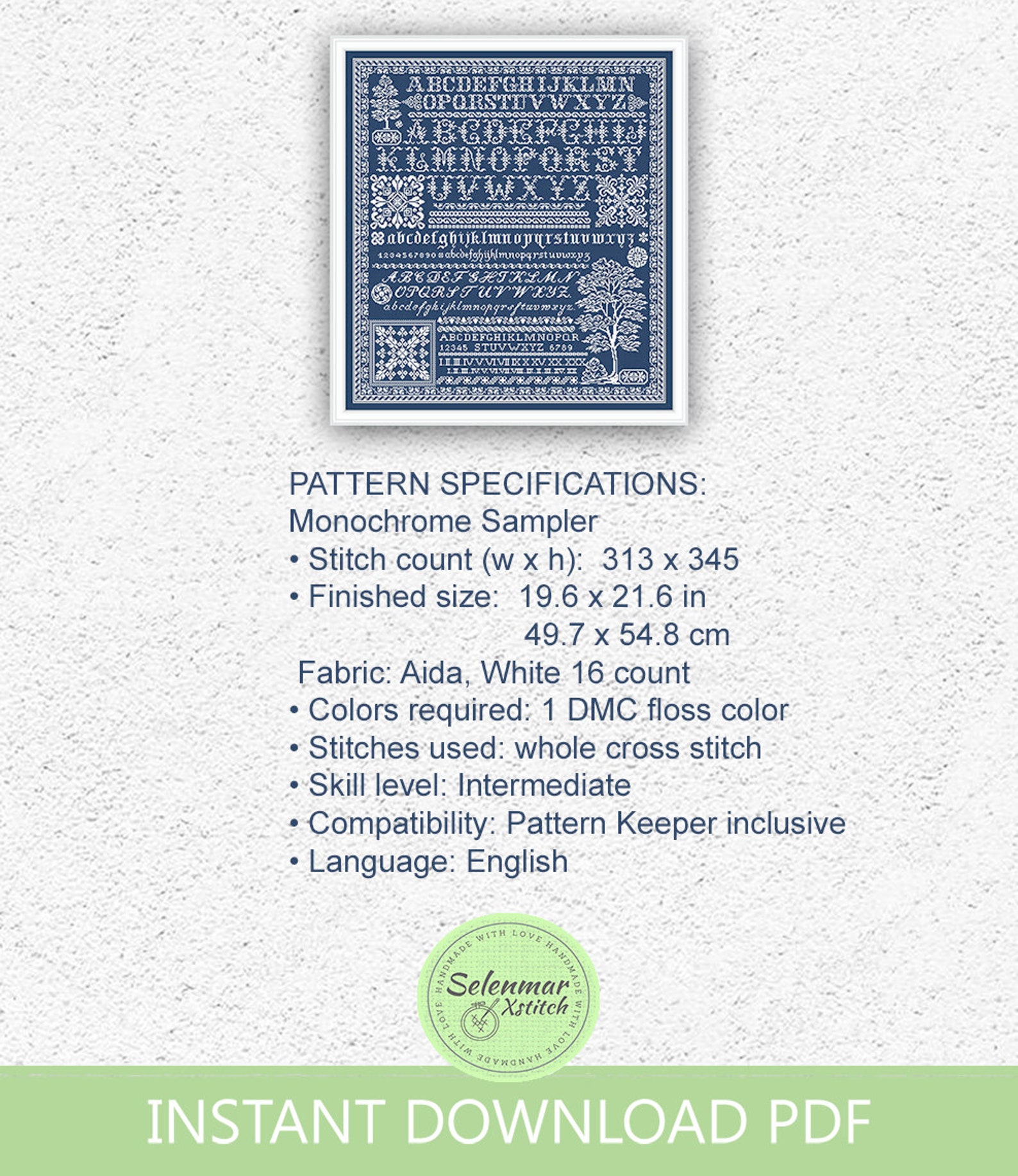Monochrome Quaker Sampler Cross Stitch Pattern Antique - Etsy