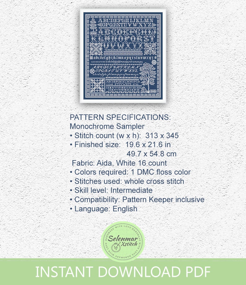 Monochrome Quaker Sampler Cross Stitch Pattern Antique - Etsy