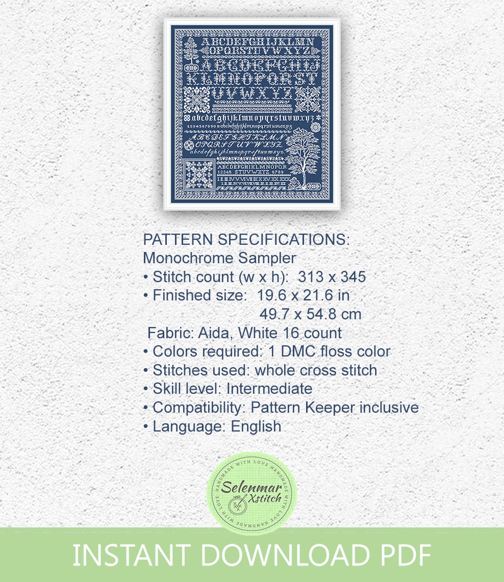 Monochrome Quaker Sampler Cross Stitch Pattern Antique - Etsy