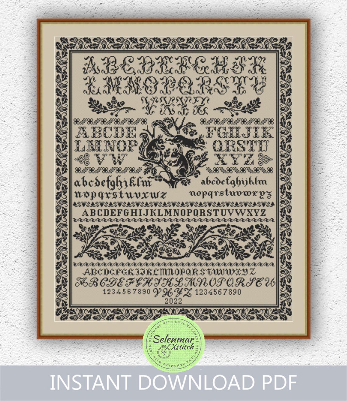 Quaker Sampler Cross Stitch Pattern Squirrels Cross Stitch Oak - Etsy