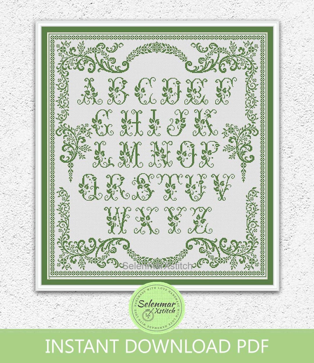 Alphabet Monochrome Cross Stitch Pattern Vintage Letters Embroidery ...