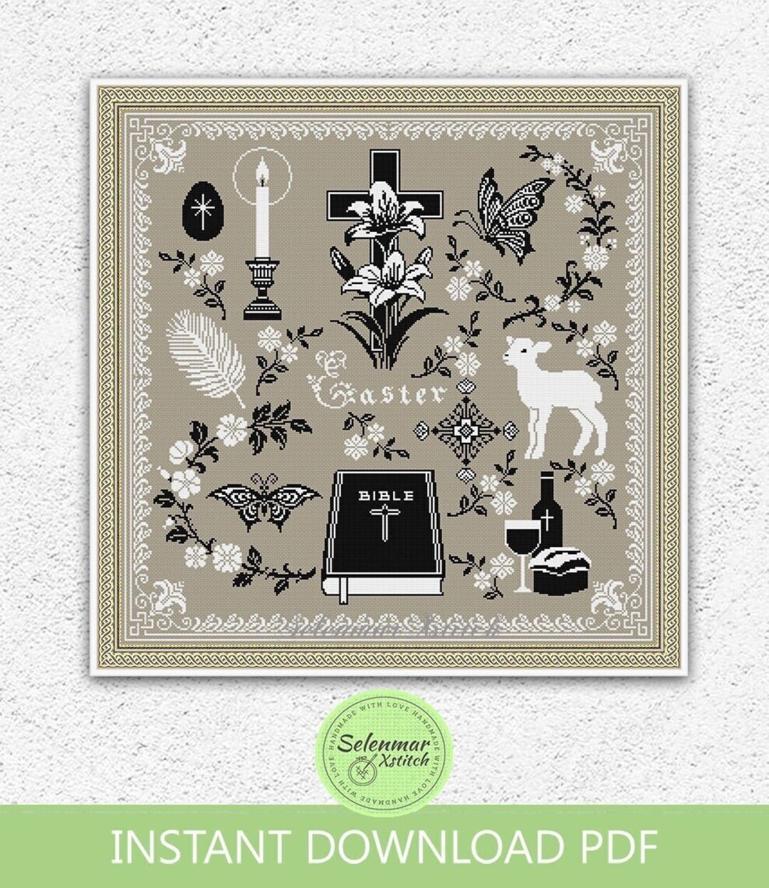 Easter Sampler Counted Cross Stitch Pattern Religious Embroidery Design ...