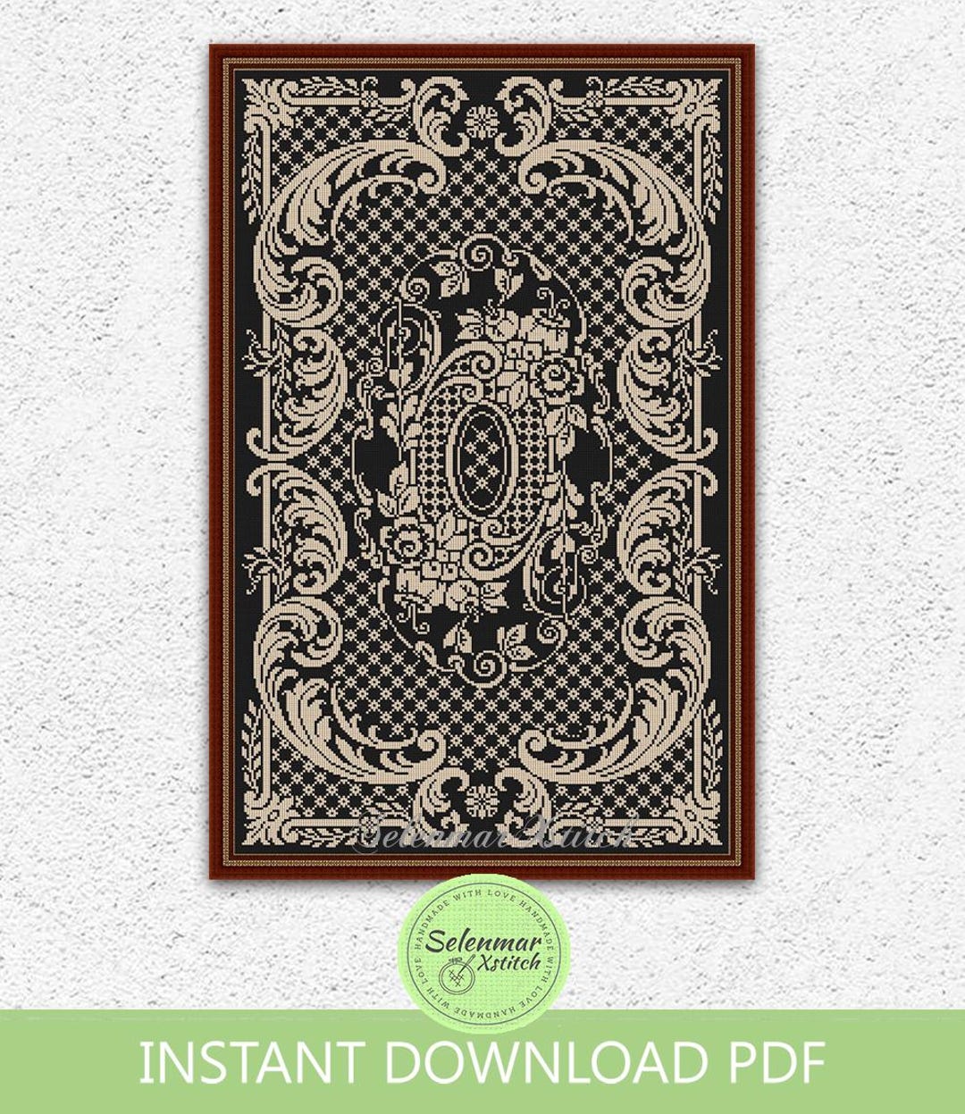 Floral Monochrome Cross Stitch Pattern Antique Sampler Counted Xstitch ...