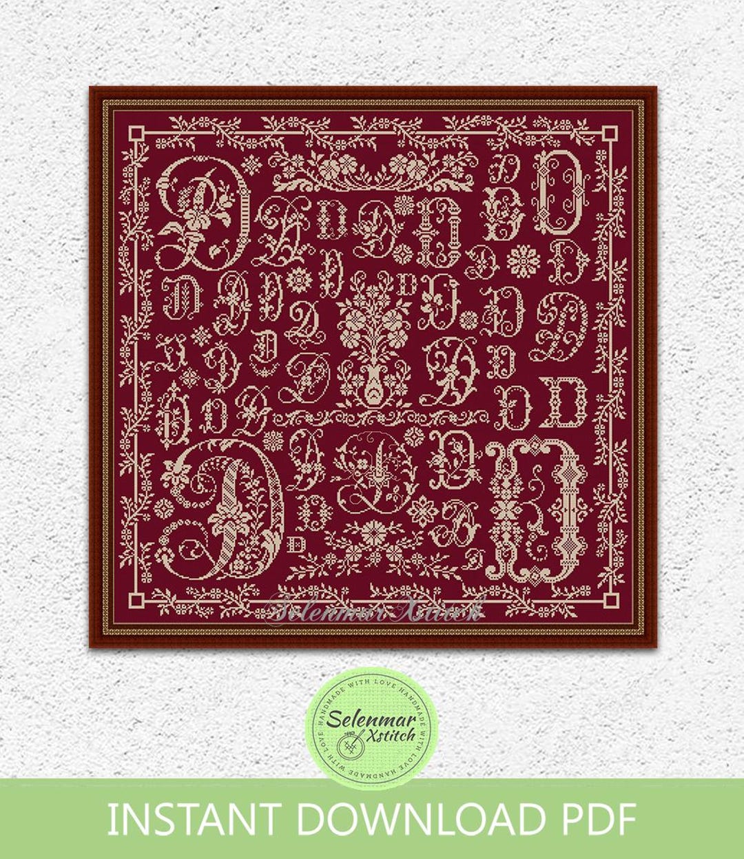 Initial Monochrome Cross Stitch Pattern Floral Letter D Sampler ...