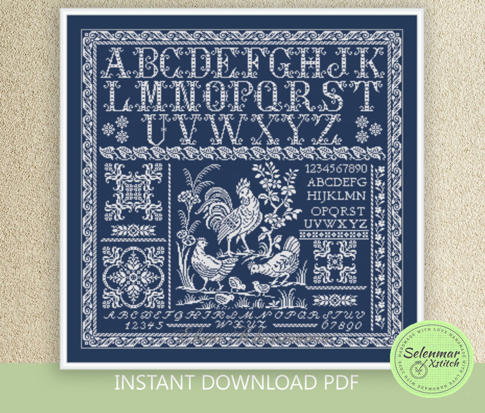 Quaker Sampler Cross Stitch Pattern Birds Rooster Hens - Etsy