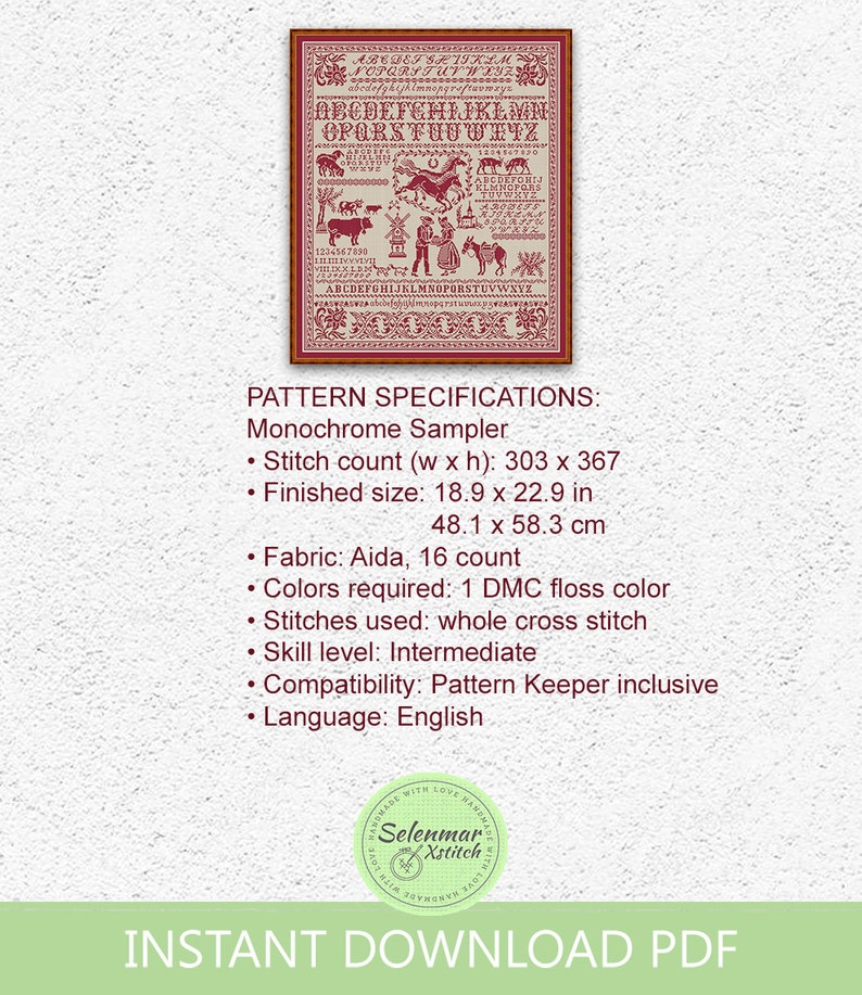 Country Quaker Sampler Cross Stitch Pattern Village Cross - Etsy