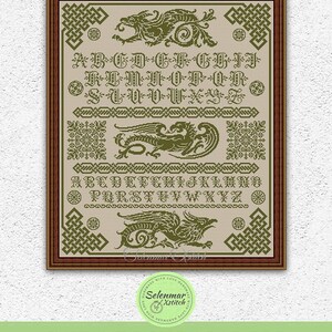 Monochrome Celtic Dragons Cross Stitch Pattern Quaker Sampler ...
