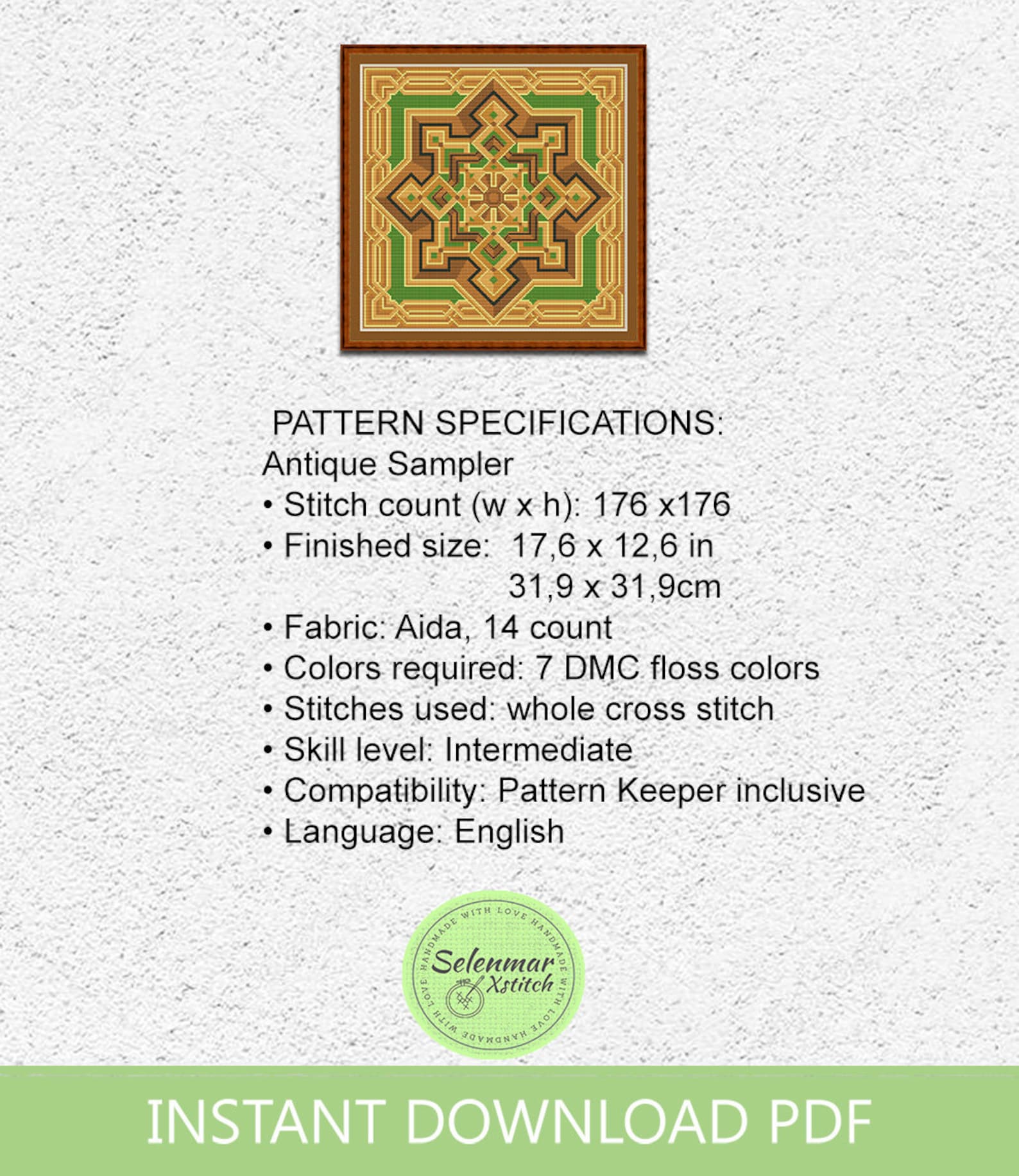 Geometric Counted Cross Stitch Pattern Moroccan Ornament Square ...