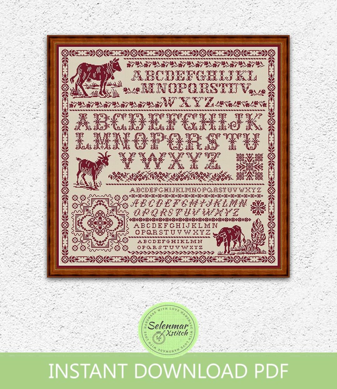 Rustic Monochrome Cross Stitch Pattern Quaker Embroidery Cos Goat ...