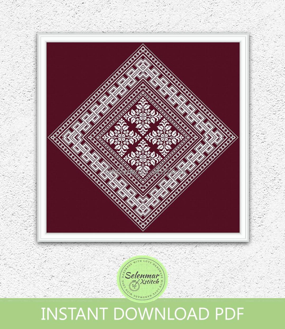 Diamond Monochrome Cross Stitch Pattern Geometric Tile Embroidery ...