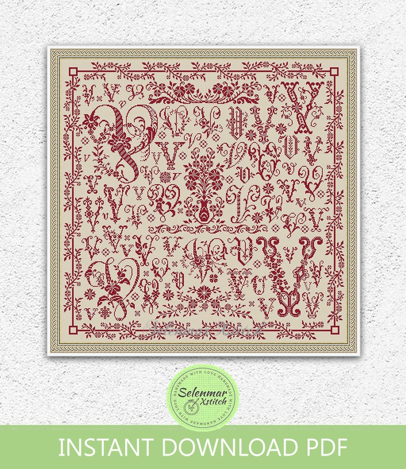 Monochrome Letter Cross Stitch Pattern Capital Letter V Sampler ...