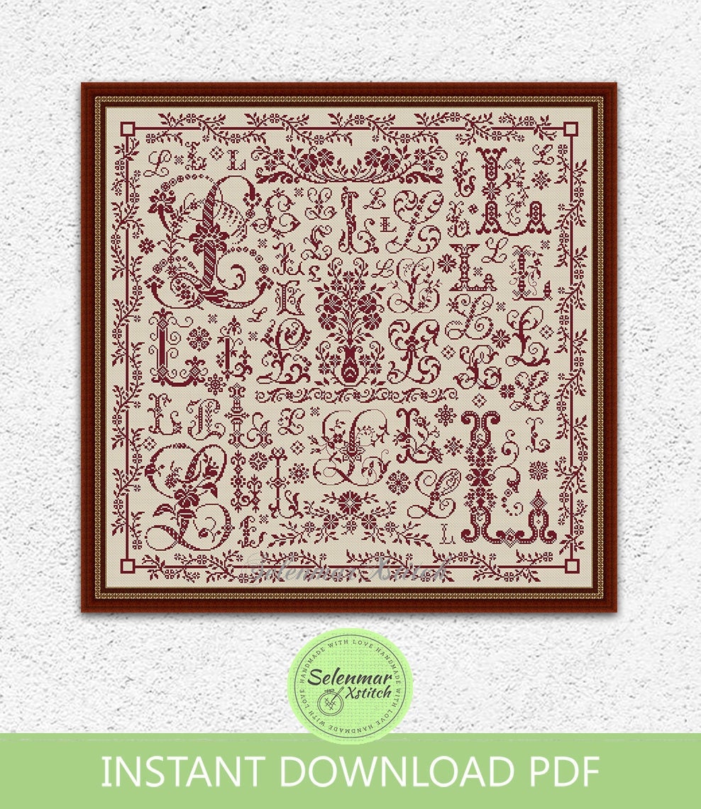 Monochrome Letter Cross Stitch Pattern Floral Letter L Sampler Vintage ...
