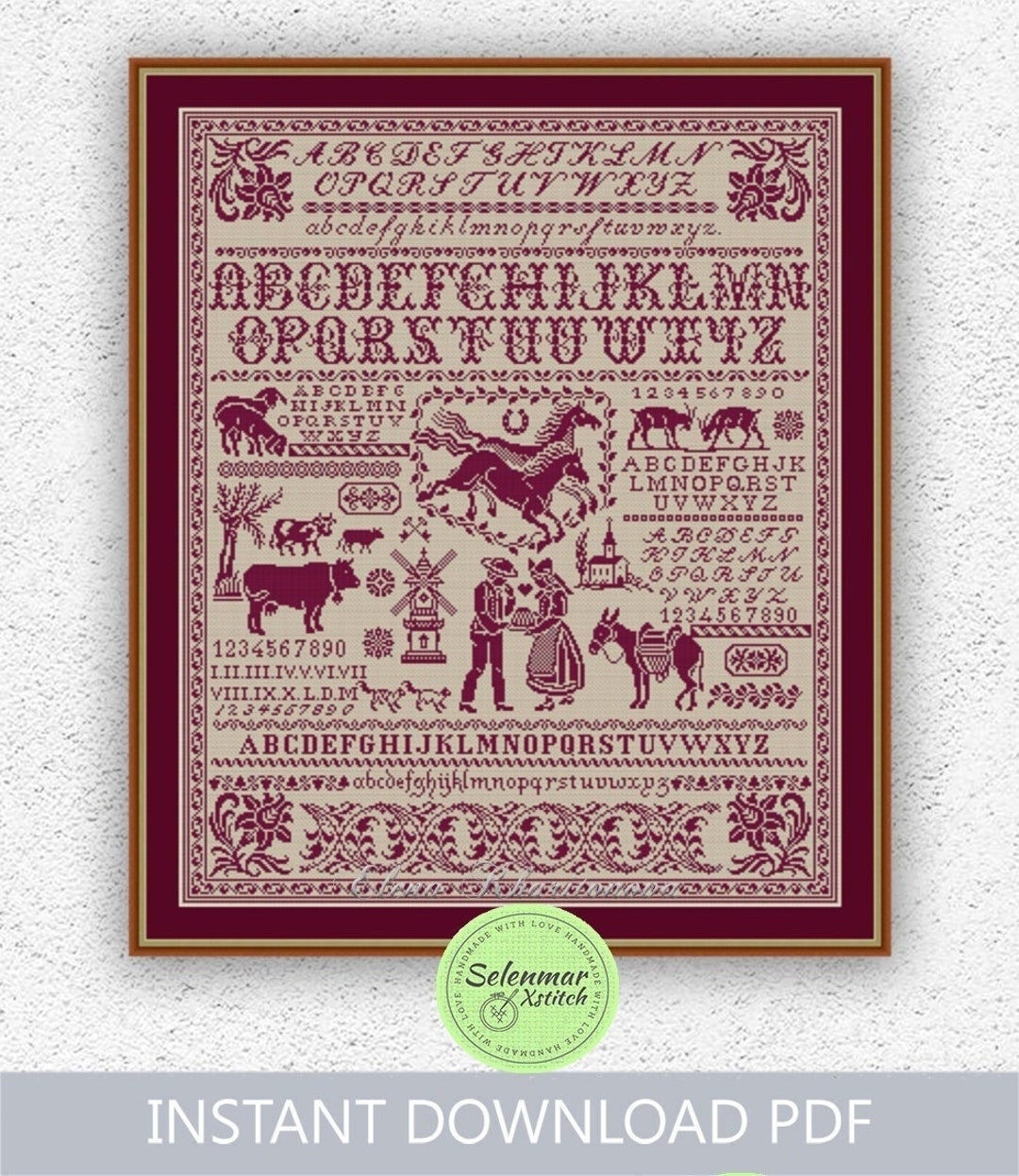 Country Quaker Sampler Cross Stitch Pattern Village Cross - Etsy