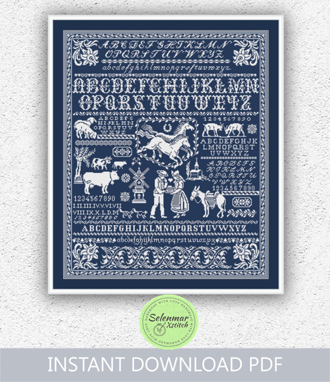 Country Quaker Sampler Cross Stitch Pattern Village Cross - Etsy