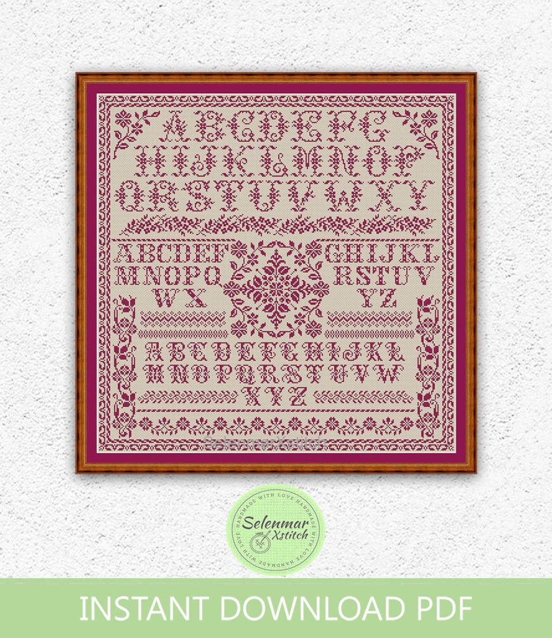 Floral Alphabet Cross Stitch Pattern Letters Cross Stitch Monochrome ...