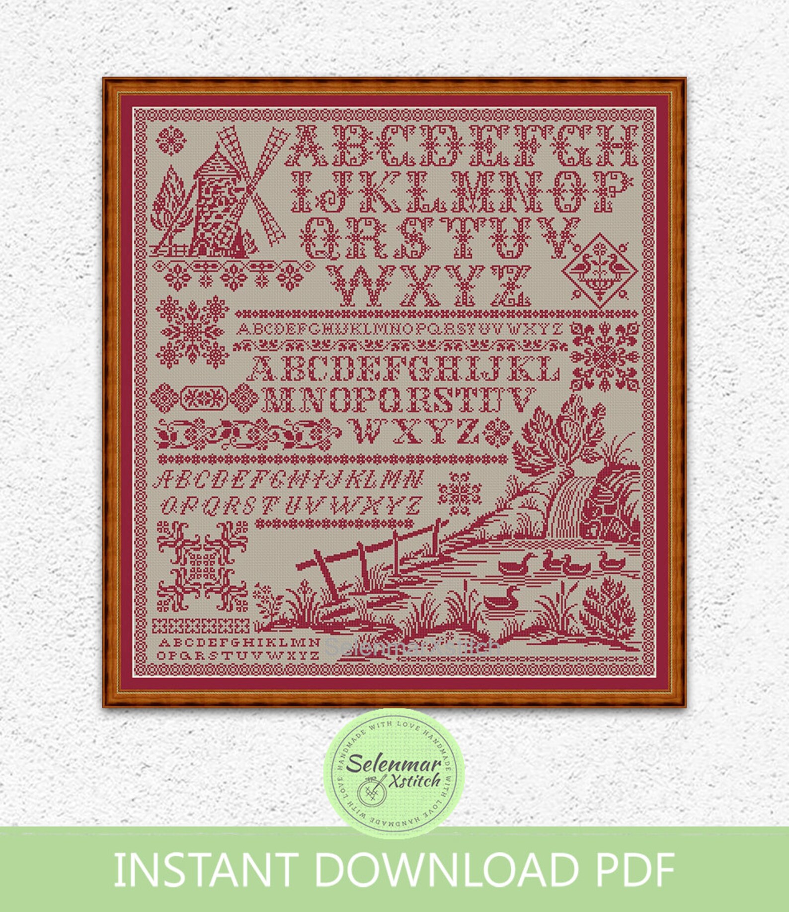 Country Monochrome Cross Stitch Pattern Mill Ducks Pond Nature - Etsy