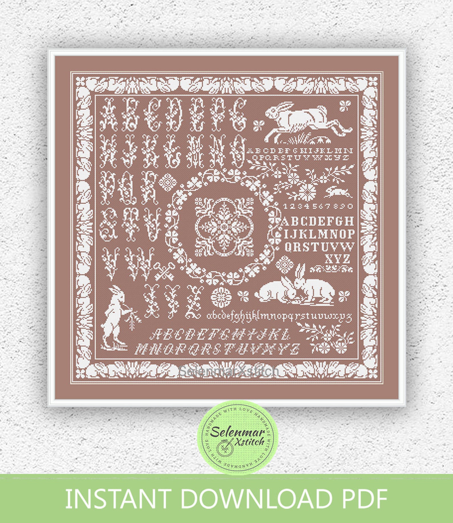 Monochrome Quaker Sampler Cross Stitch Pattern Bunny Rabbit - Etsy
