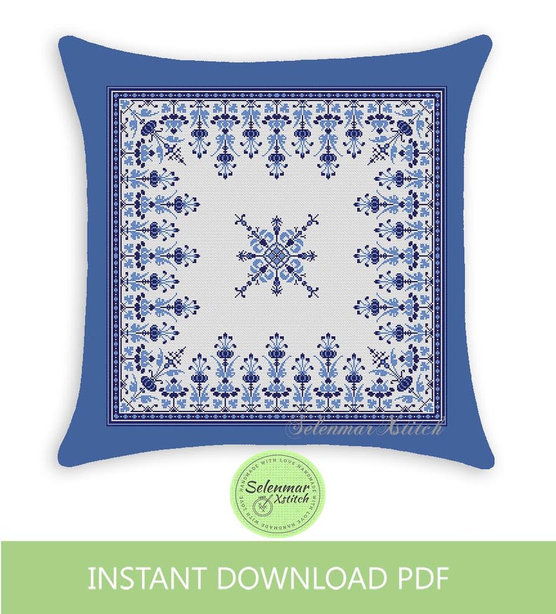 Two Colors Cross Stitch Pattern Floral Cross Stitch Square Embroidery ...