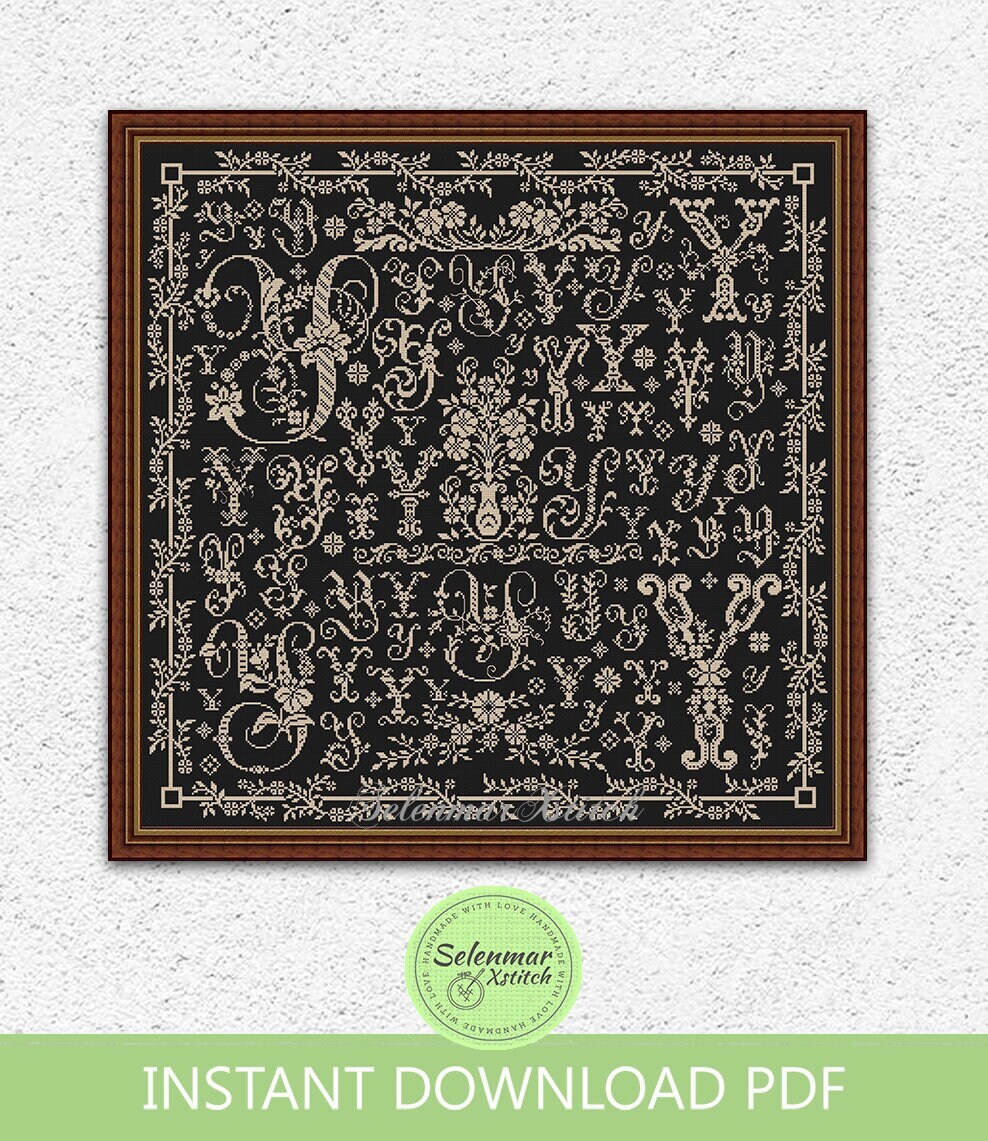 Floral Letter Y Sampler Counted Cross Stitch Pattern Monochrome Cross ...