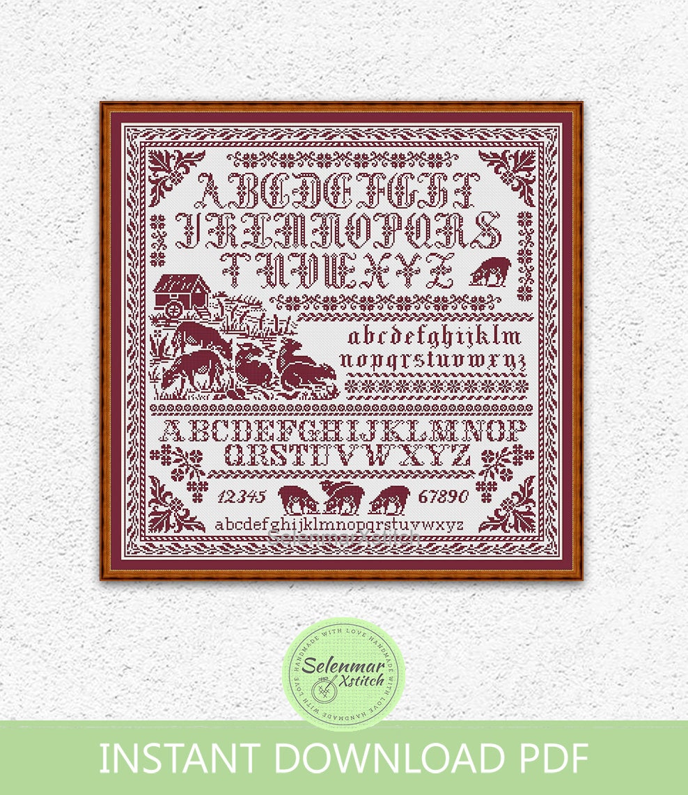Country Quaker Sampler Counted Cross Stitch Pattern Cows and Pigs ...