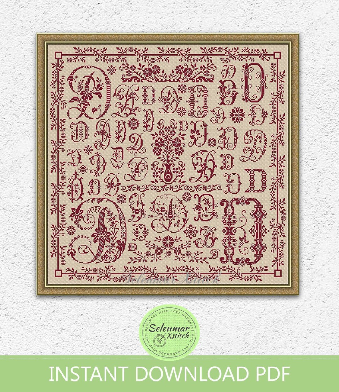 Floral Letter D Sampler Cross Stitch Pattern Monochrome Letter Cross ...