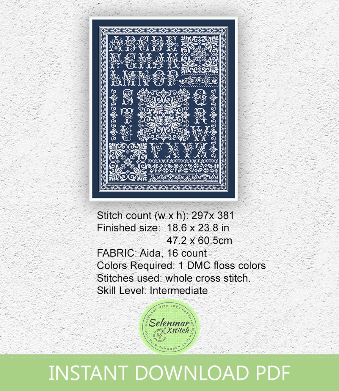 Monochrome Quaker Sampler Counted Cross Stitch Pattern Floral | Etsy