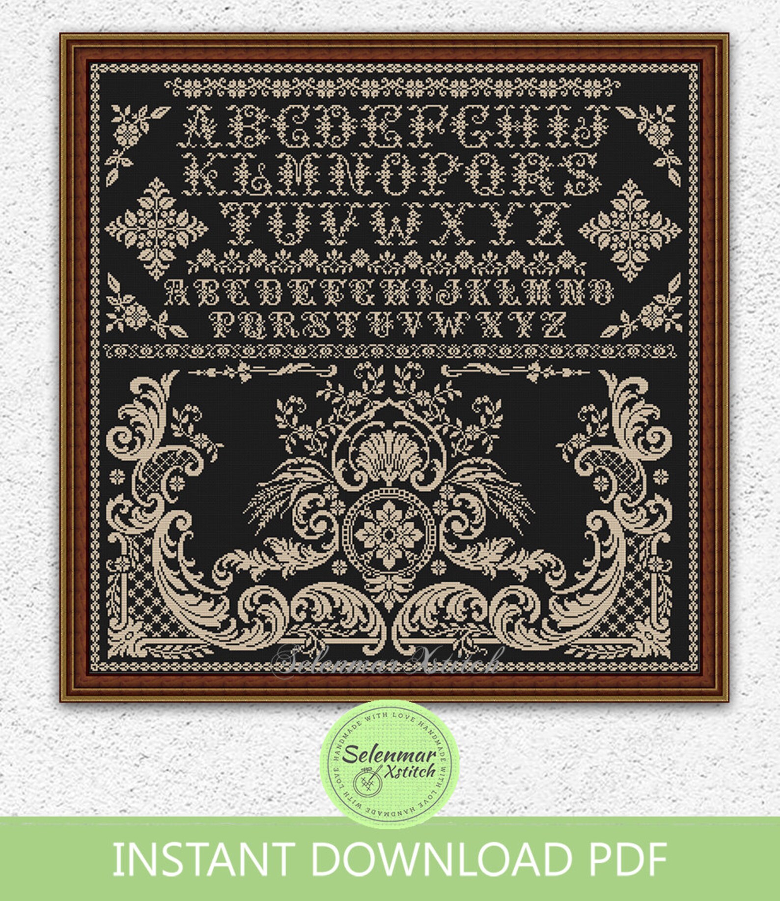 Quaker Sampler Counted Cross Stitch Pattern Floral Alphabet Embroidery ...