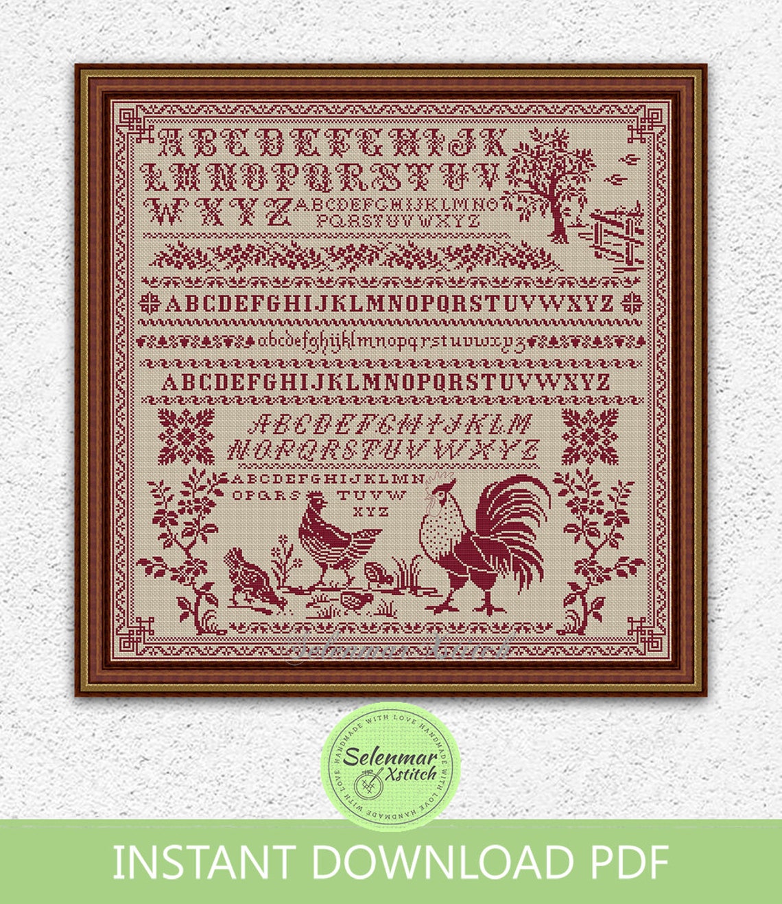 Country Monochrome Cross Stitch Pattern Quaker Cross Stitch Rooster ...