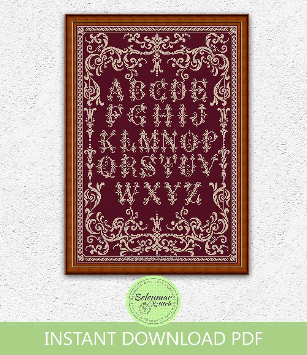 Alphabet Sampler Monochrome Cross Stitch Pattern Vintage Floral Letters ...