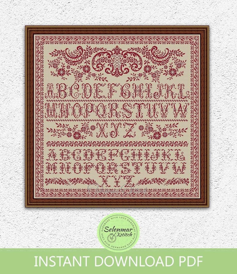 Vintage Alphabet Monochrome Cross Stitch Pattern Floral Letters ...