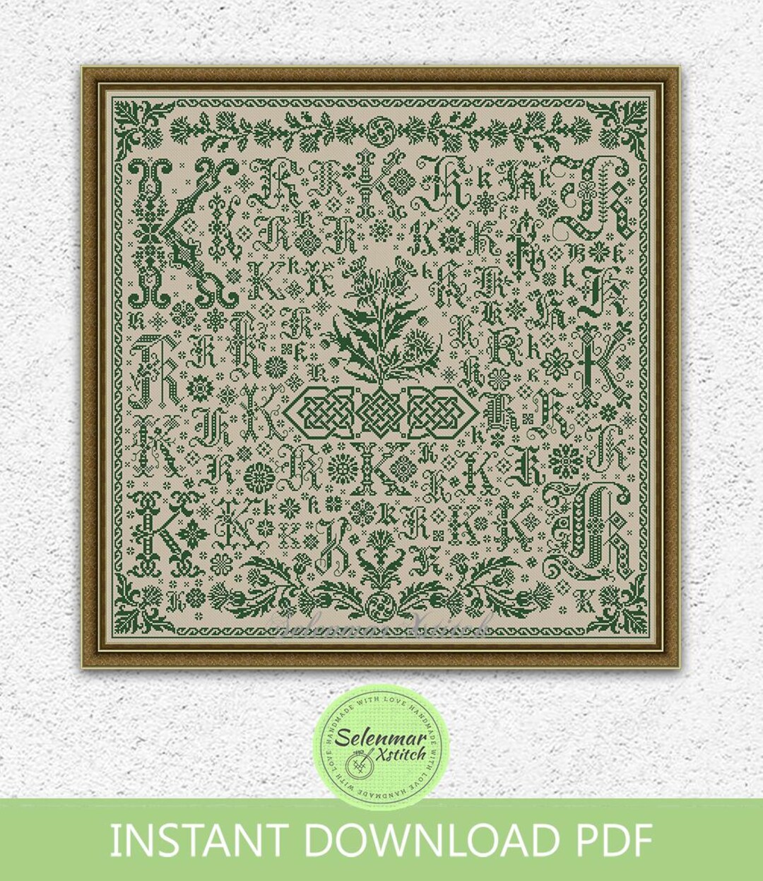 Monochrome Letter K Sampler Cross Stitch Pattern Antique Alphabet ...