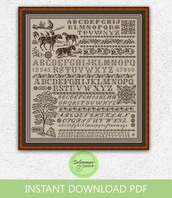 Country Quaker Sampler Cross Stitch Pattern Rustic Monochrome - Etsy
