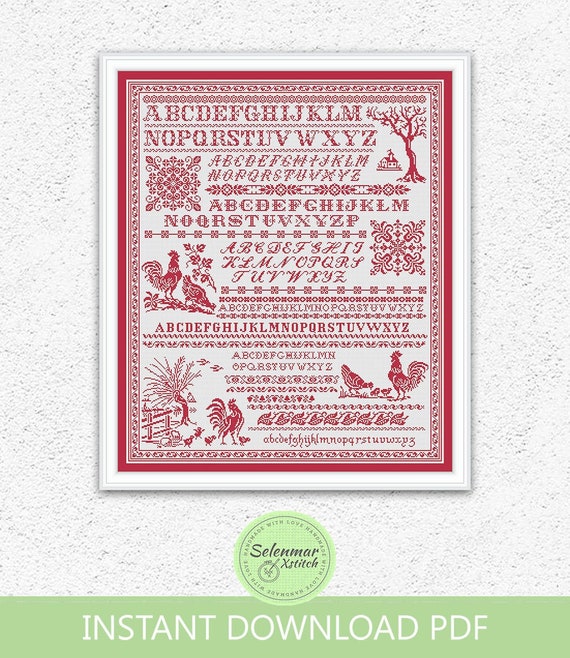 Country Quaker Sampler Cross Stitch Pattern Rooster Chicken - Etsy