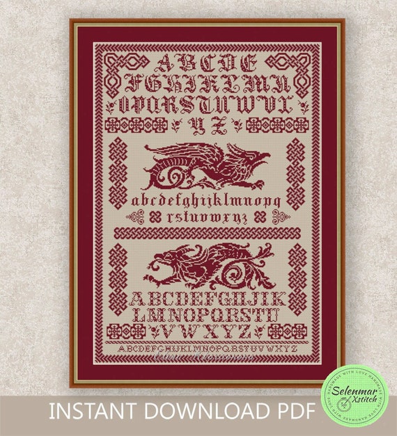 Two Celtic Dragons Counted Cross Stitch Pattern Quaker Sampler - Etsy