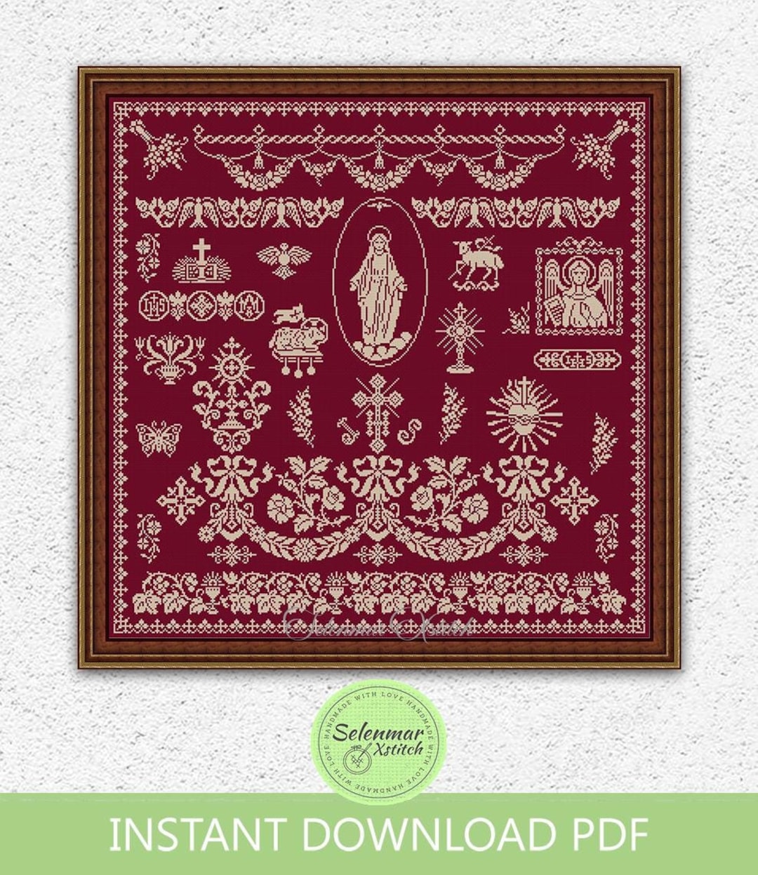 Religious Monochrome Cross Stitch Pattern Christian Sacred Symbols ...
