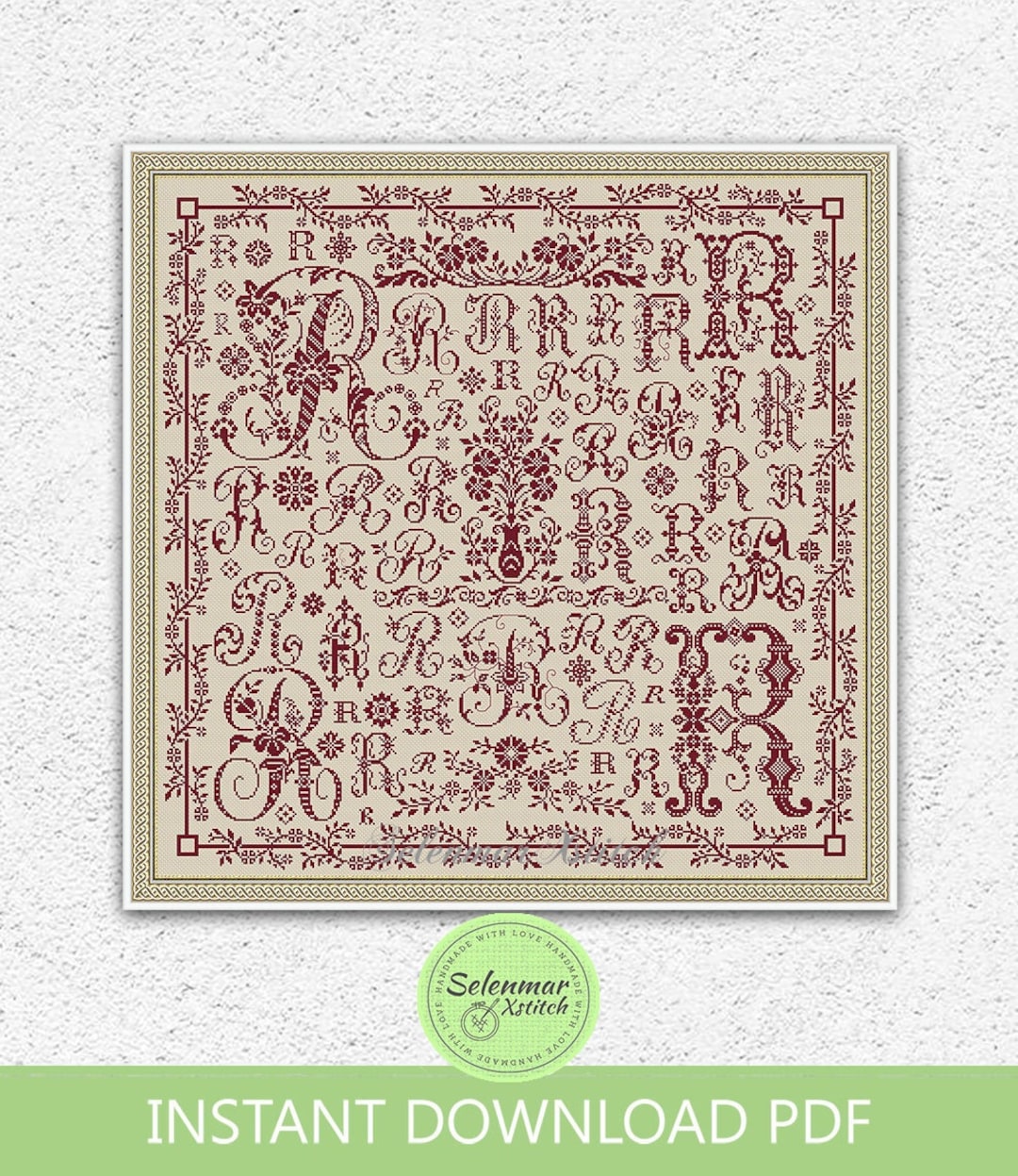 Letter R Sampler Counted Cross Stitch Pattern Floral Alphabet ...